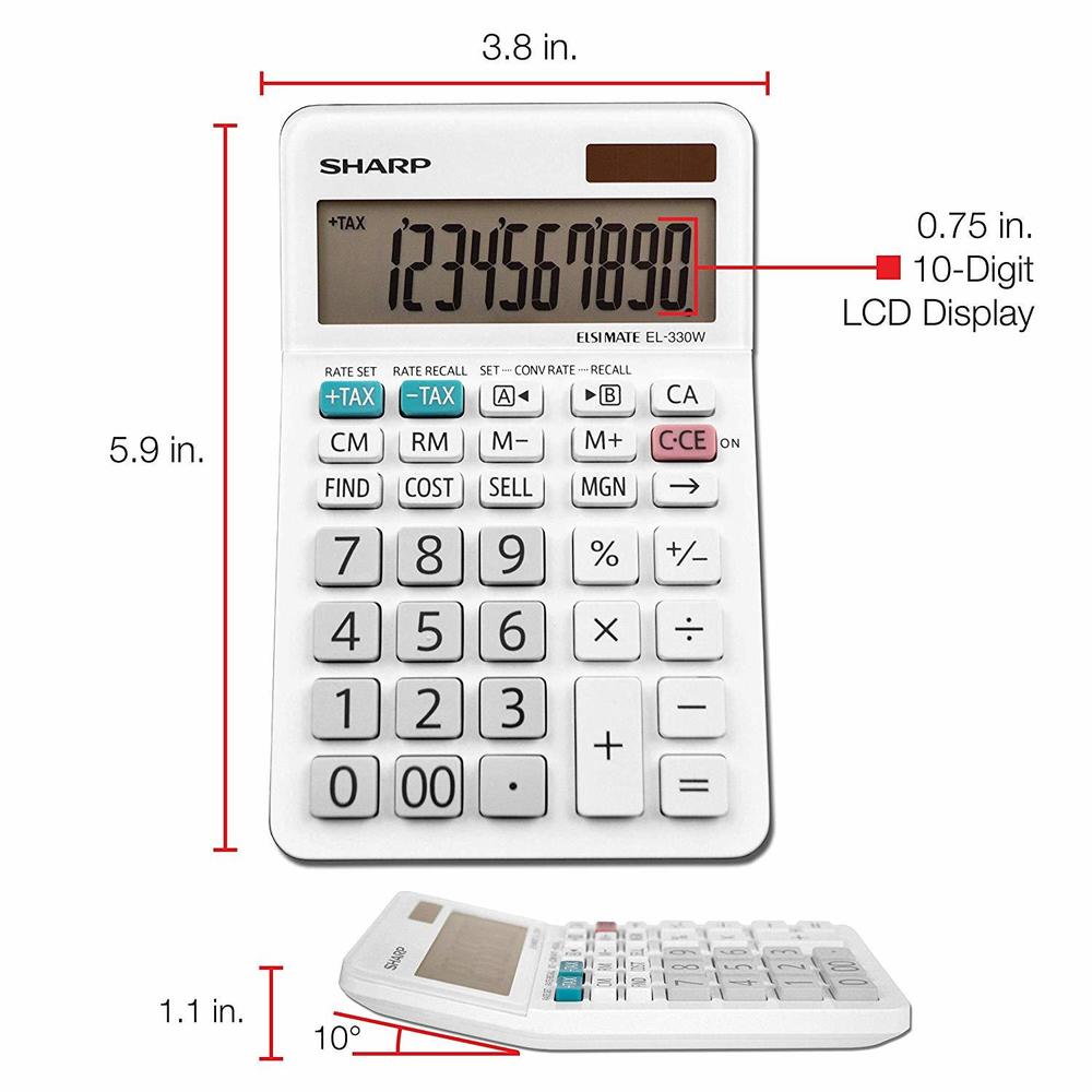 Sharp® EL-330W Desktop Calculator, 10-Digit Display, Dual Powered