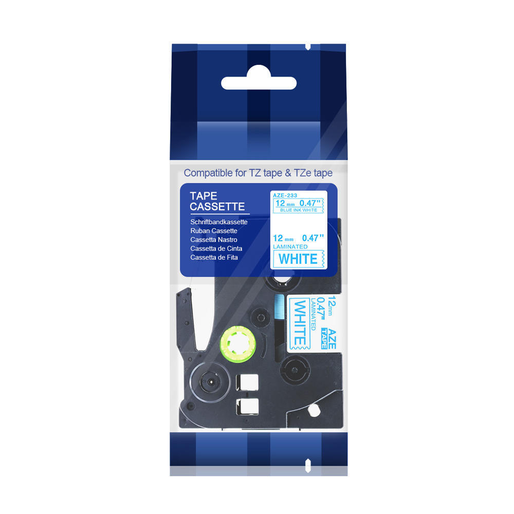 Brother TZe-233 Laminated Label Tape, 12 mm x 8 m, Blue on White ...