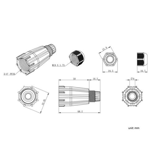 RJ45 IP68 Waterproof Shroud for RJ45 Male Cable, Fits Cable OD of 5mm ...