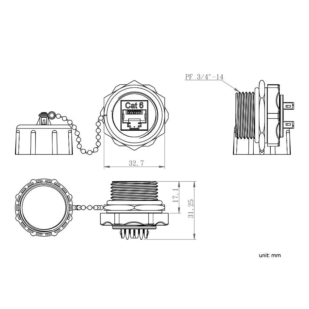 Cat6 RJ45 Female to 110 Punch Down Shielded Bulkhead Coupler ...
