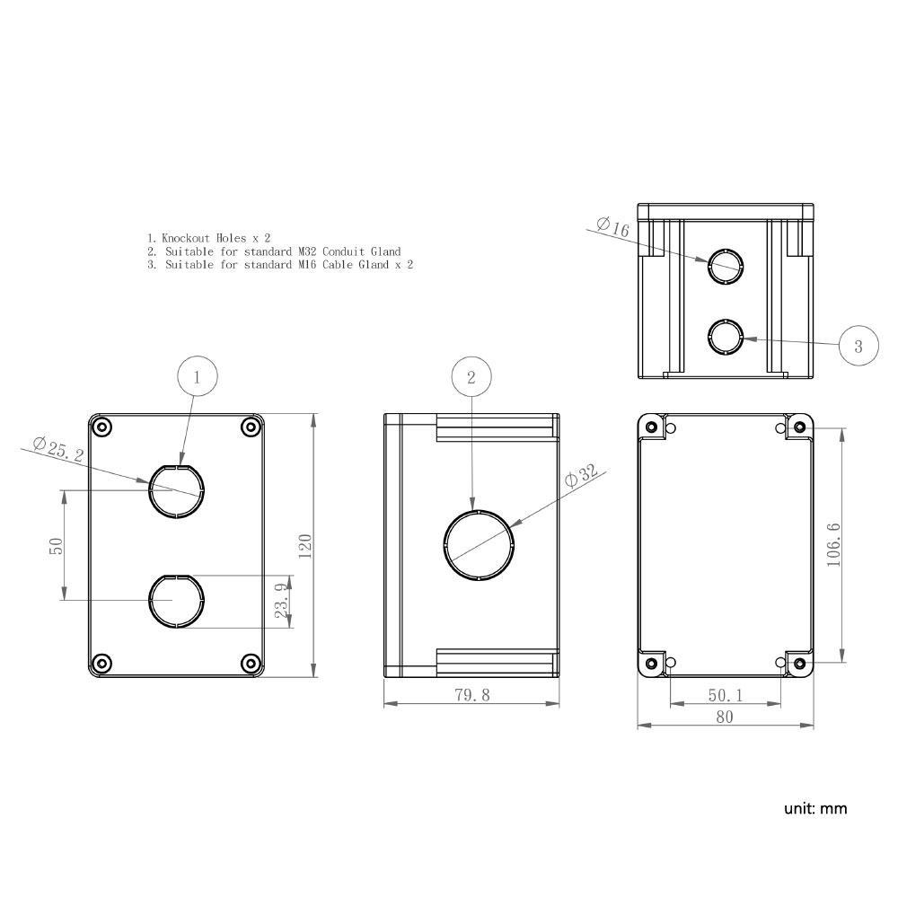 Single Gang Surface Mount Box with 2x Ethernet Bulkhead Knockouts ...