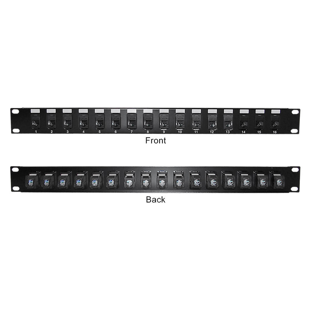 16-Port Cat6A Patch Panel, 19" Rackmount 1U - 110 Punch-Down