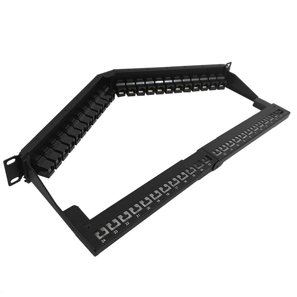 24Port Angled CAT6 Patch Panel, 19" Rackmount 1U Pass-Through