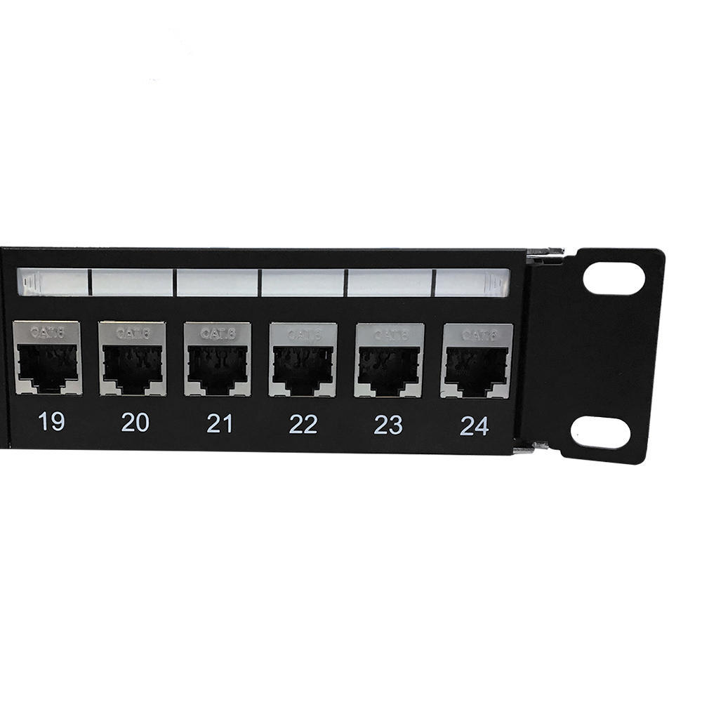 24 Port Angled CAT6 Shielded Patch Panel, 19" Rackmount 1U Pass-Through