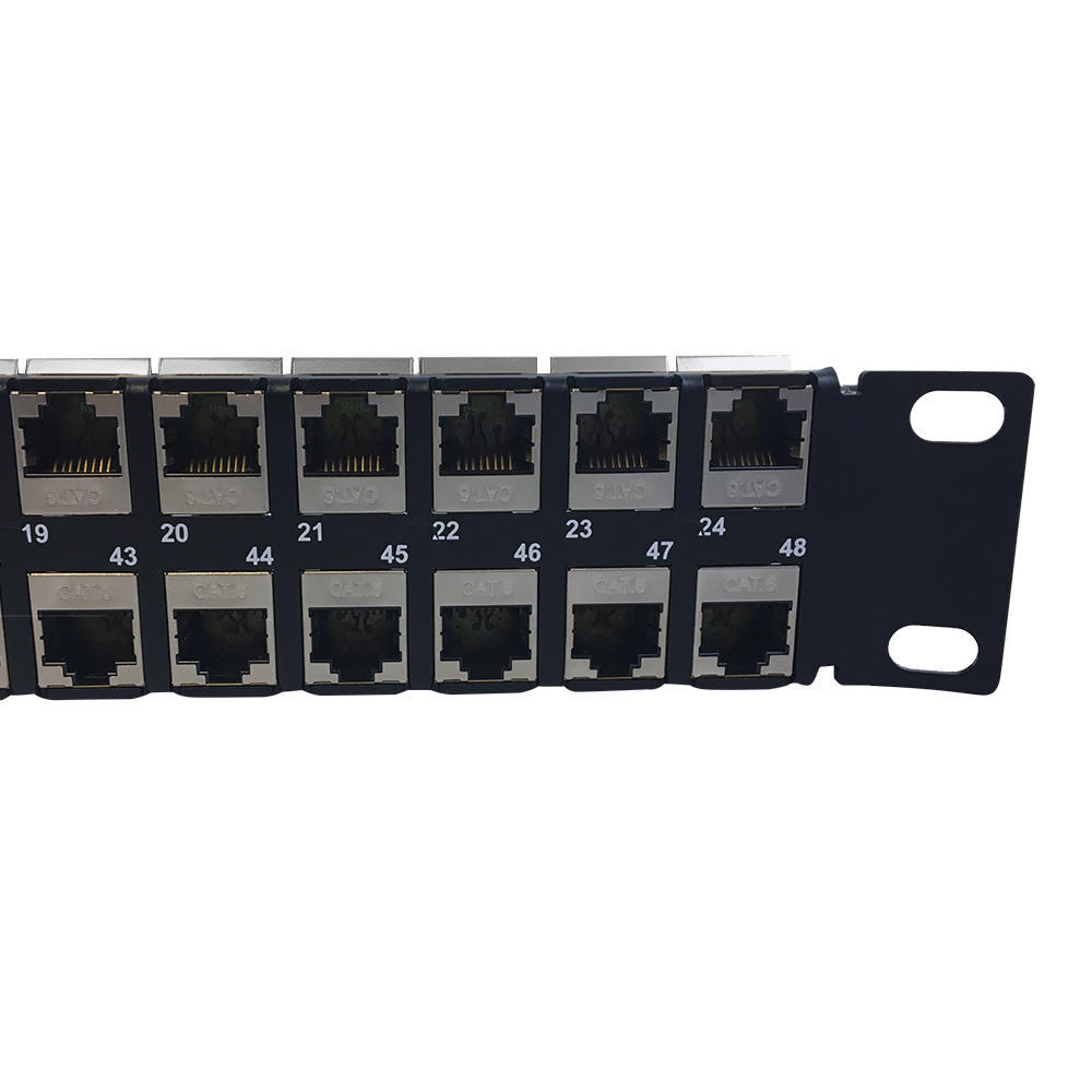 48 Port Angled CAT6 Shielded Patch Panel, 19" Rackmount 2U Pass-Through