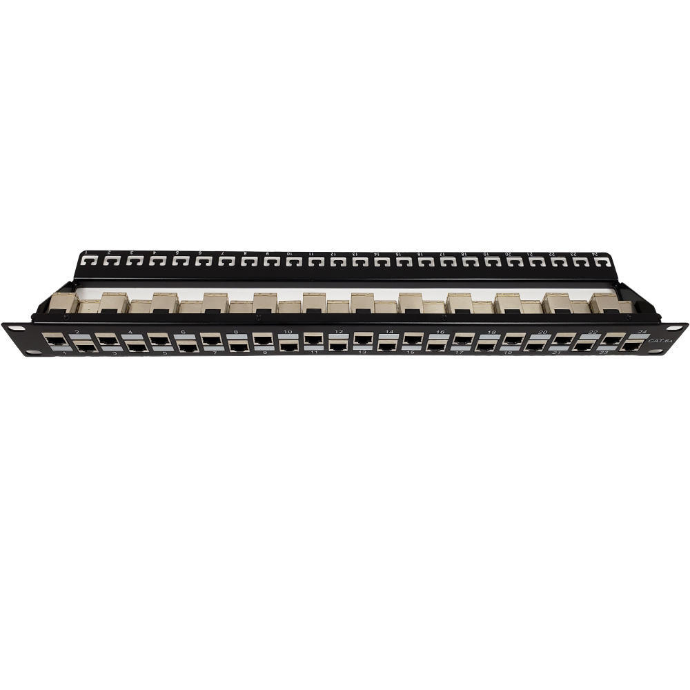 24 Port CAT6A Shielded Patch Panel, 19" Rackmount 1U Pass-Through