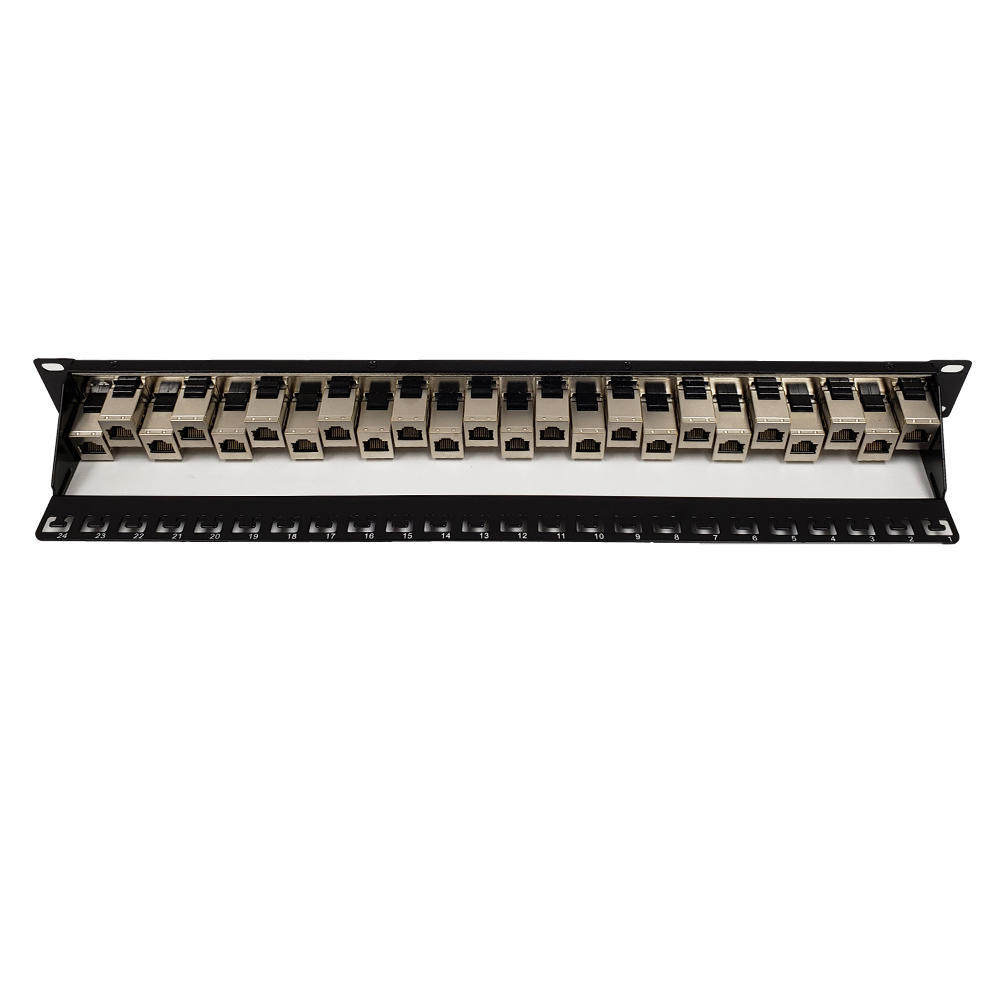 24 Port CAT6A Shielded Patch Panel, 19" Rackmount 1U Pass-Through