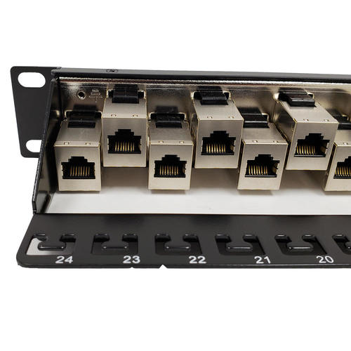 24 Port CAT6A Shielded Patch Panel, 19" Rackmount 1U Pass-Through
