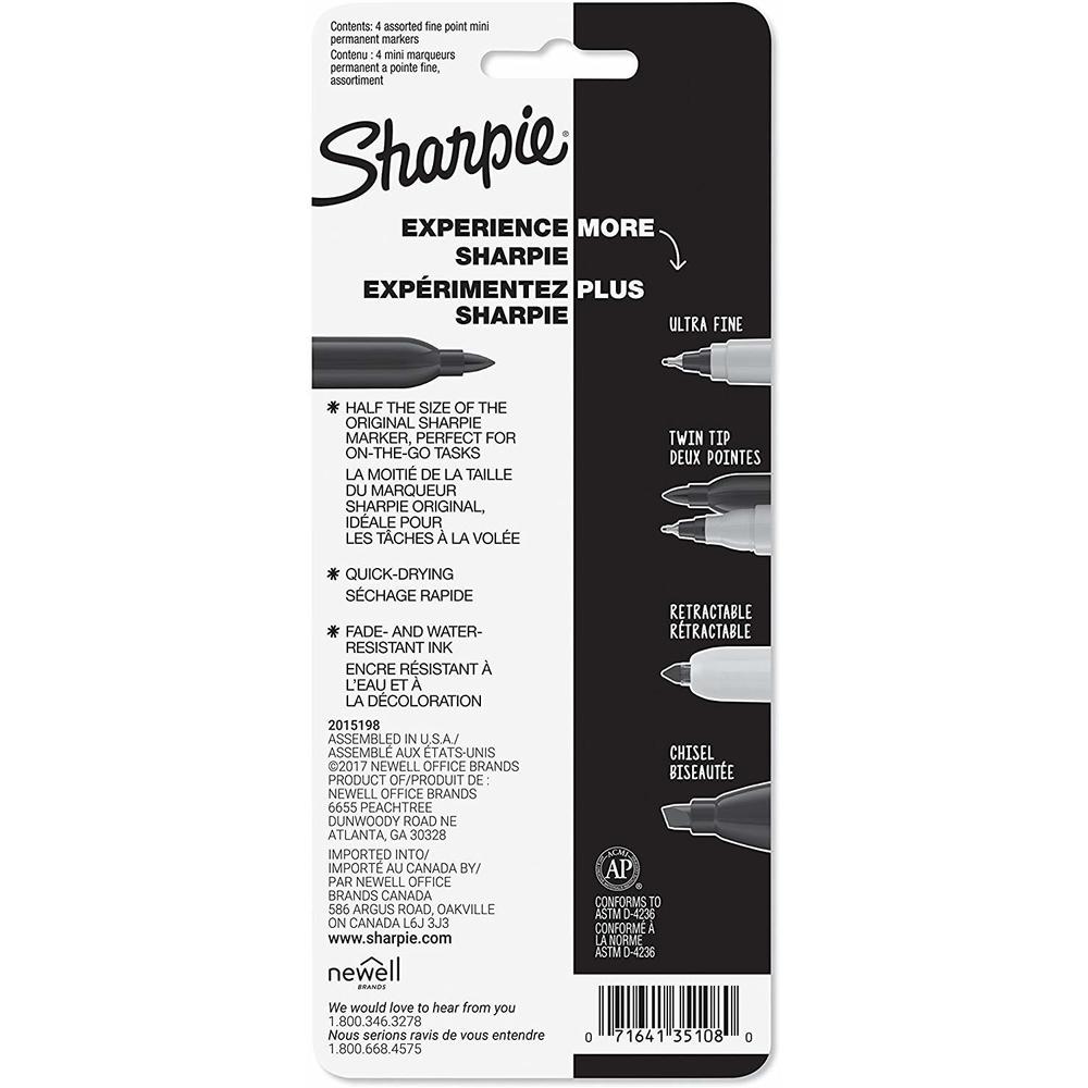 Sharpie MINI Marker Permanent, Fine Point, 4-Carded, Assorted Inks