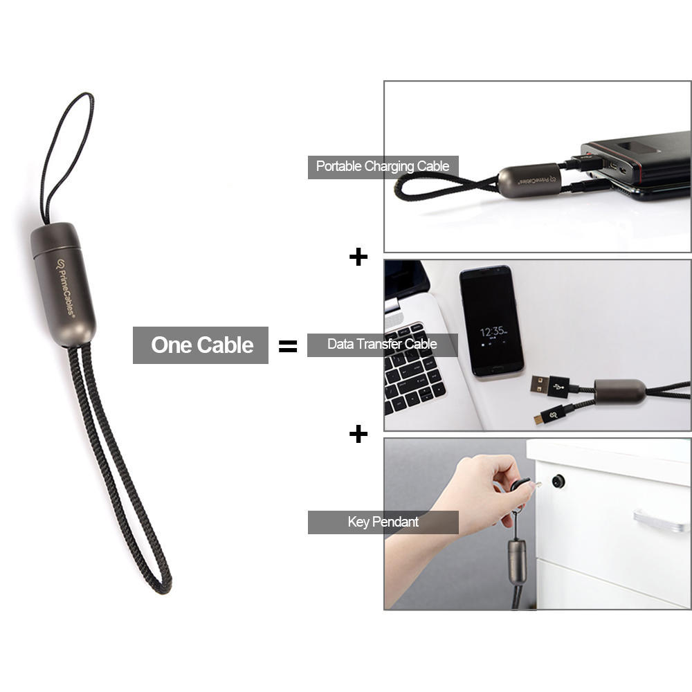 Nylon Braided USB-A to Micro-USB Charge & Sync Key Pendant Cable, Black ...