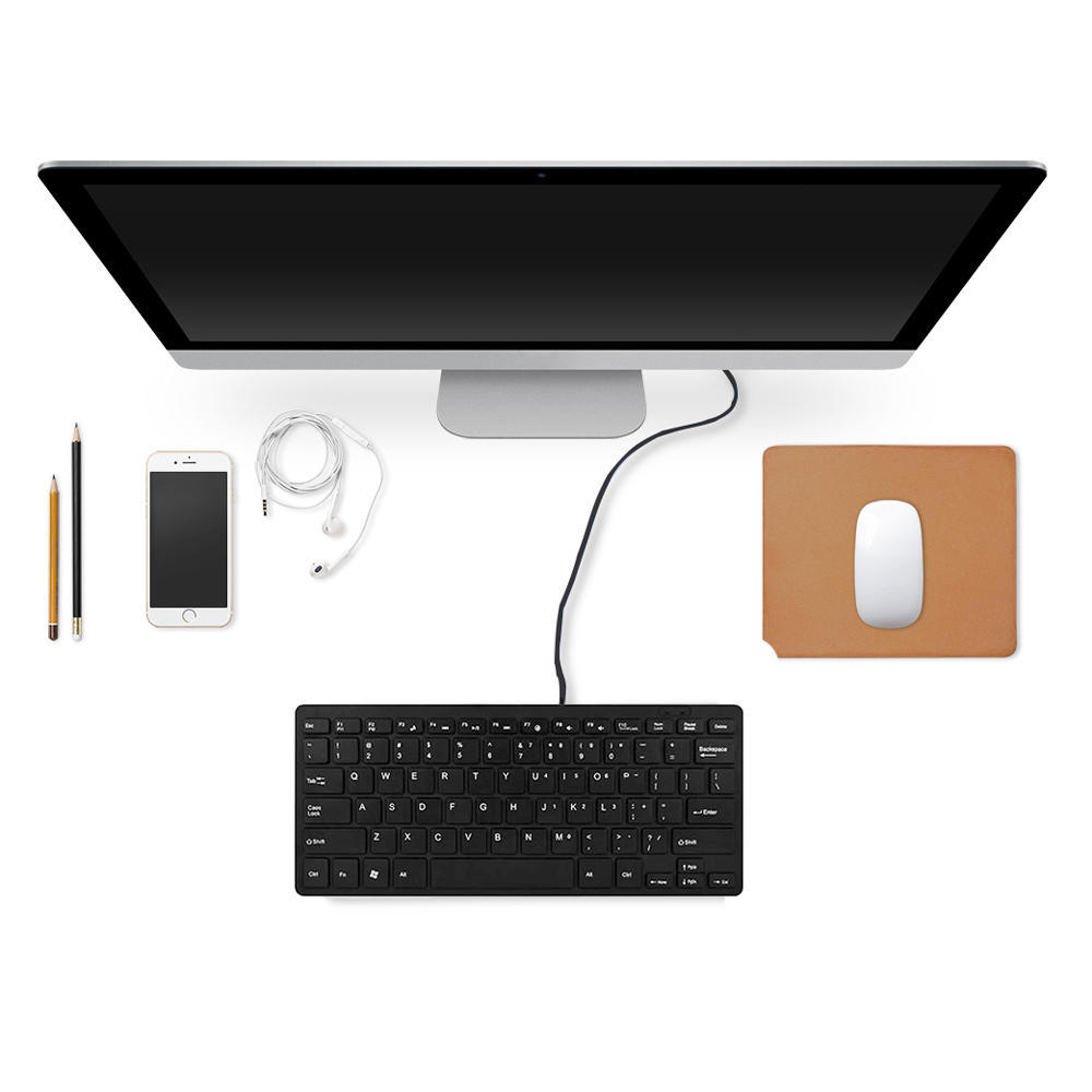 Ultra-Thin Wired Mini Keyboard - 78-Key Chocolate Design, Compact