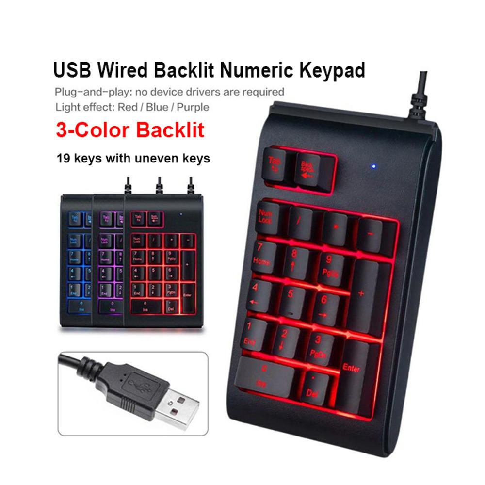 Wired 19 Keys Numeric Keypad With 3 Color Rgb Backlight