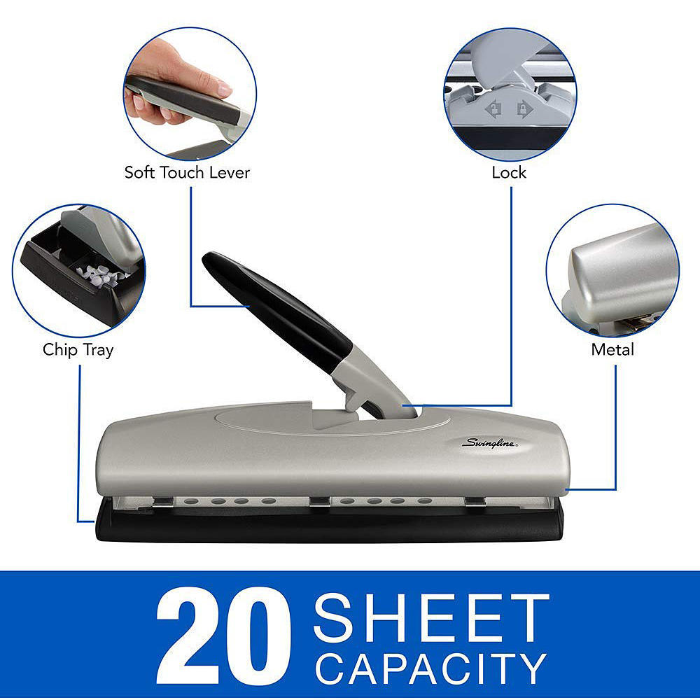 Swingline® Light Touch® 2 to 7-Hole Paper Punch, 20-Sheet Capacity ...