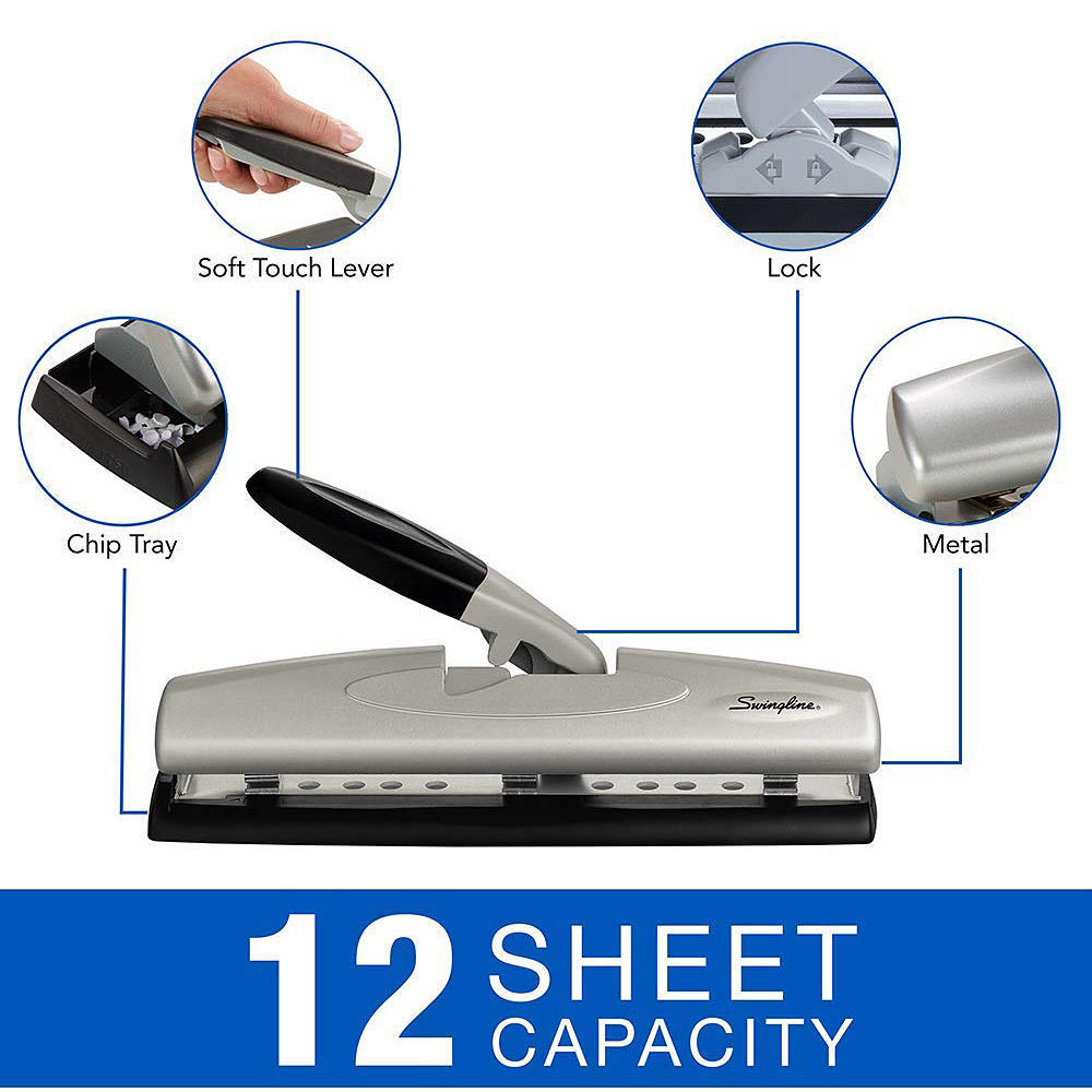 Swingline® Light Touch® 2 to 3 Holes Lever Paper Punch, 12-Sheet ...