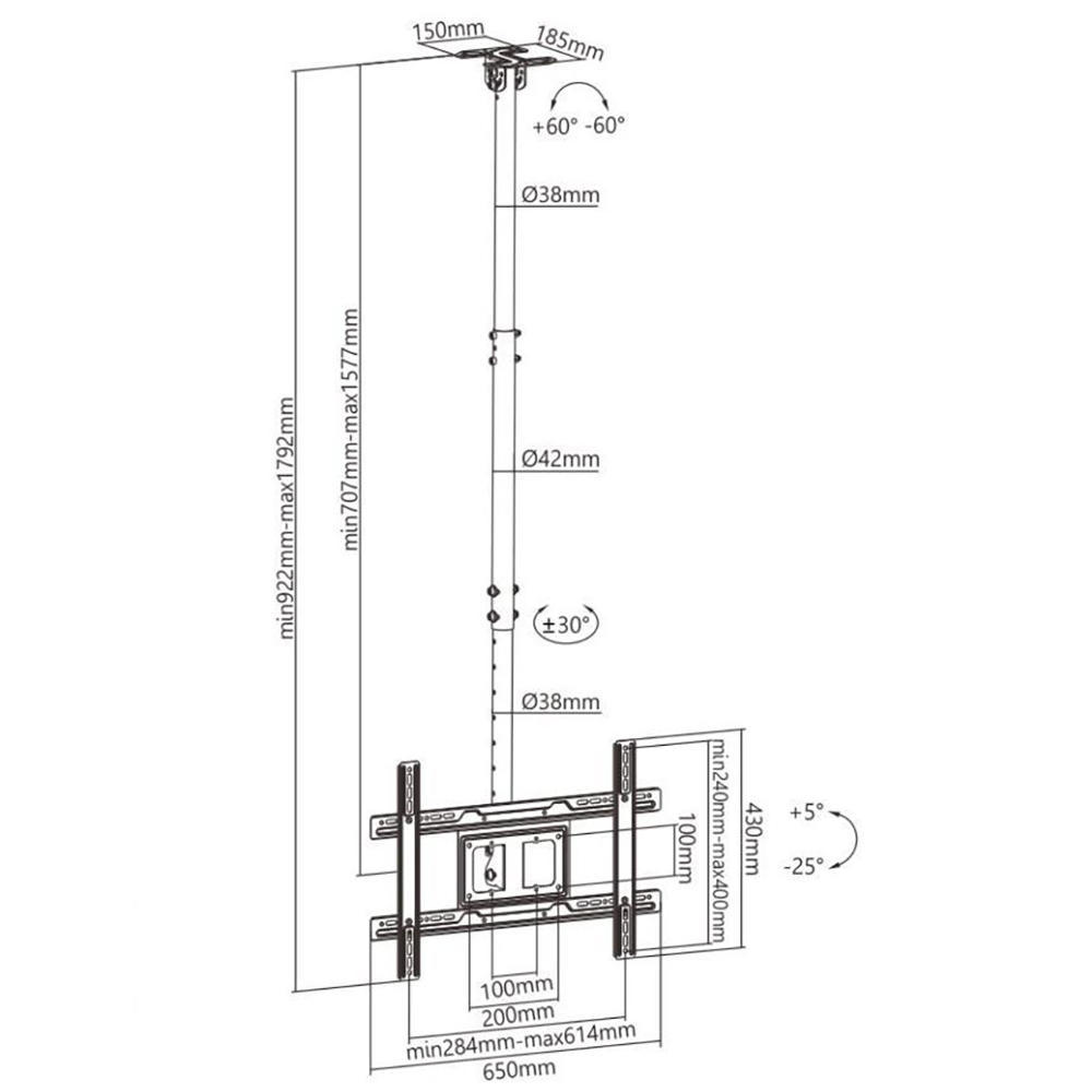Heavy-Duty Ceiling TV Mount for 37"- 80" TV - PrimeCables