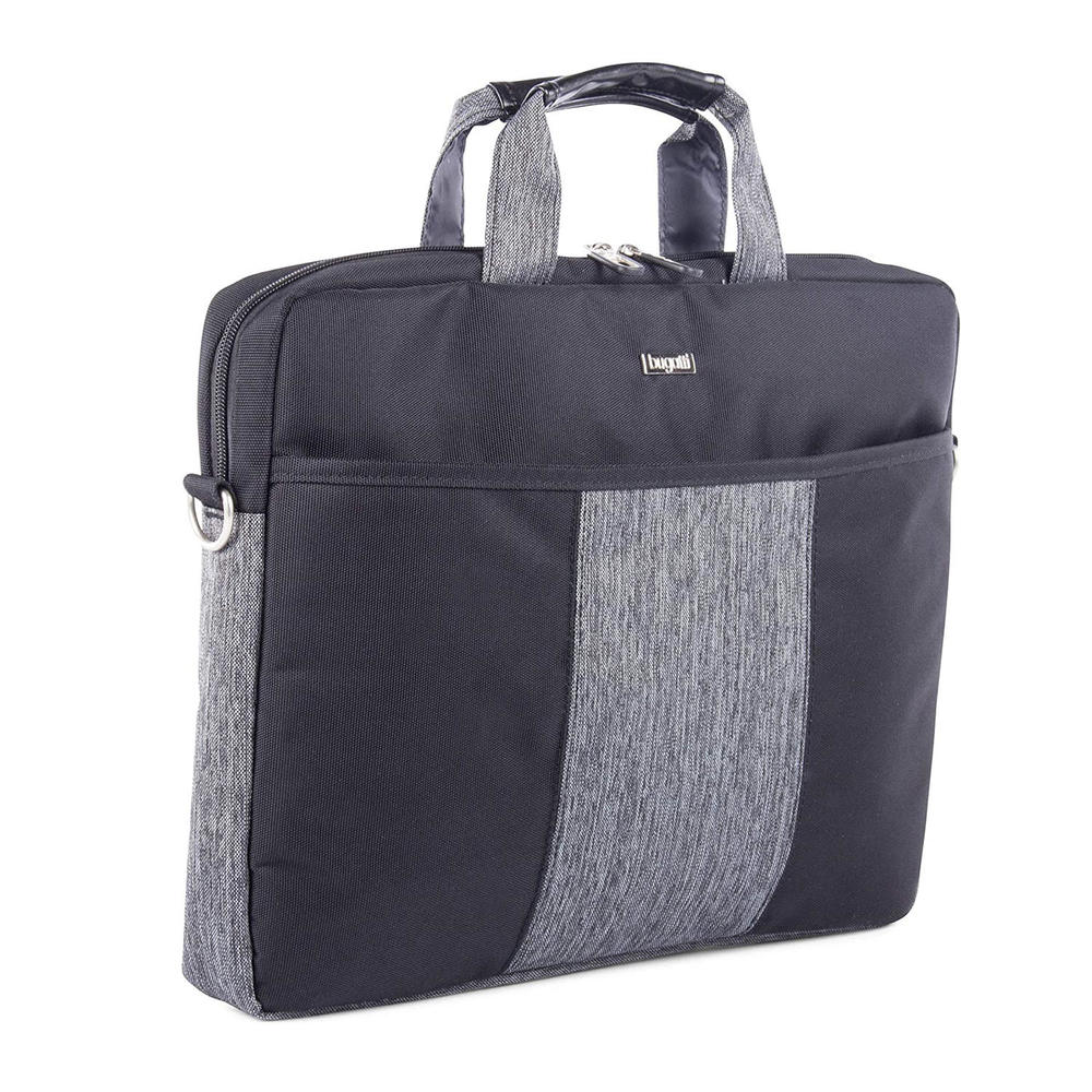 Bugatti Matt Executive Slim Briefcase, Polyester, Black/Grey (EXB529)