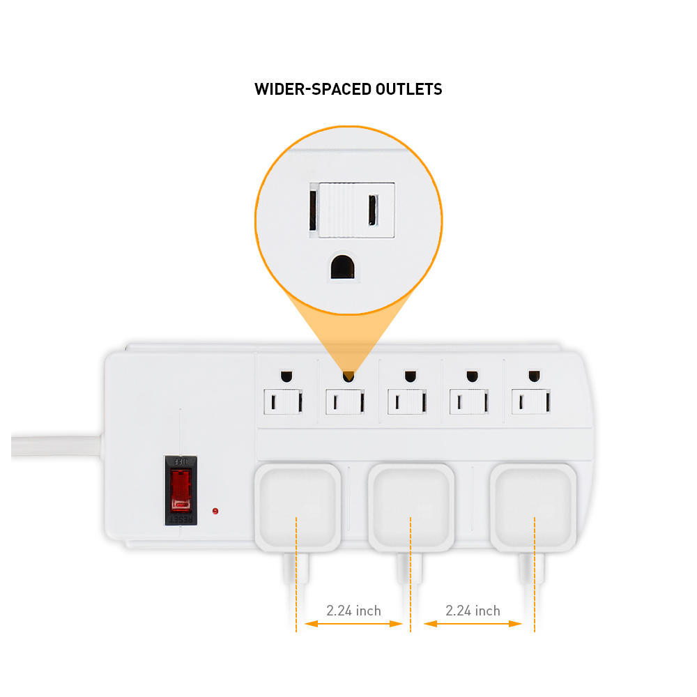 8-Outlet Surge Protector Power Strip - 3.28ft - PrimeCables