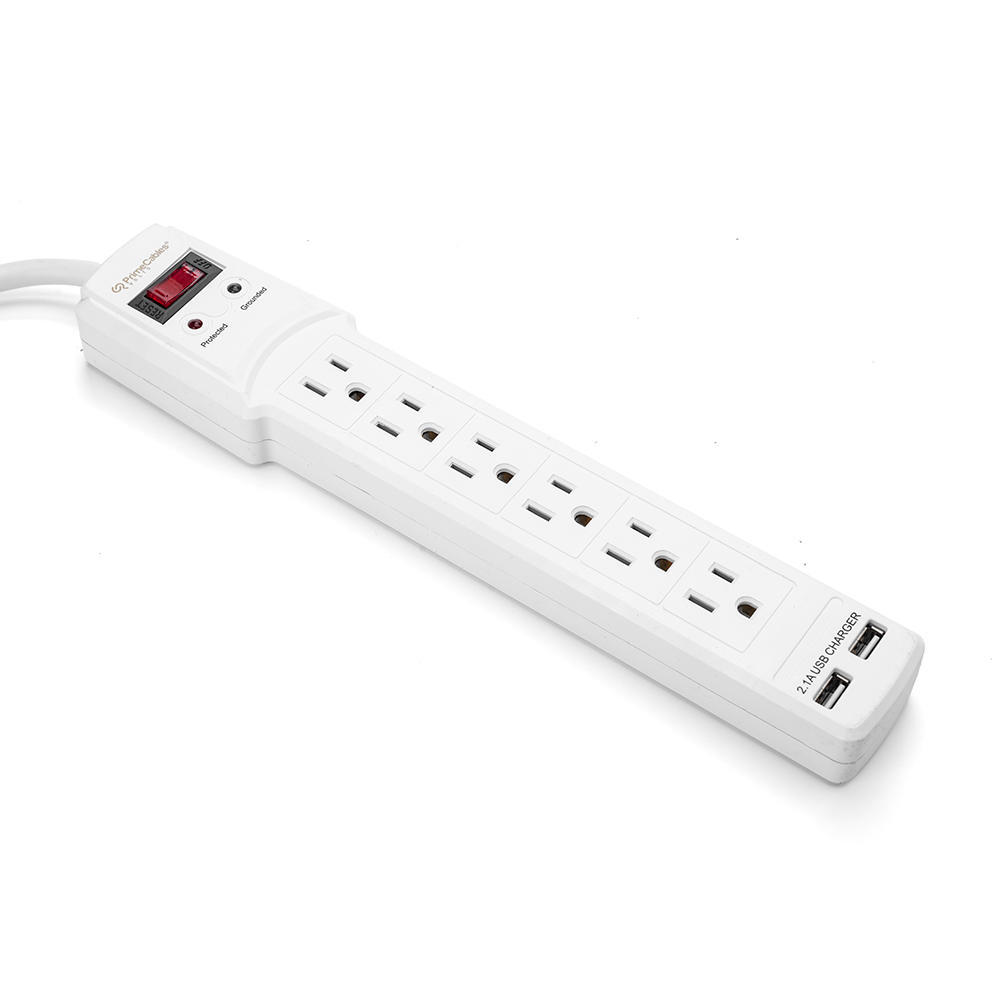 Surge Protector Power Strip with 2 USB Ports - PrimeCables
