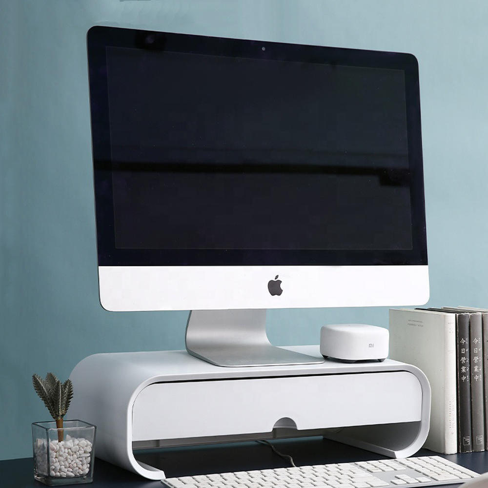 Monitor Riser with a Storage Drawer, 490mm x 220mm x 145mm, Plastic, White