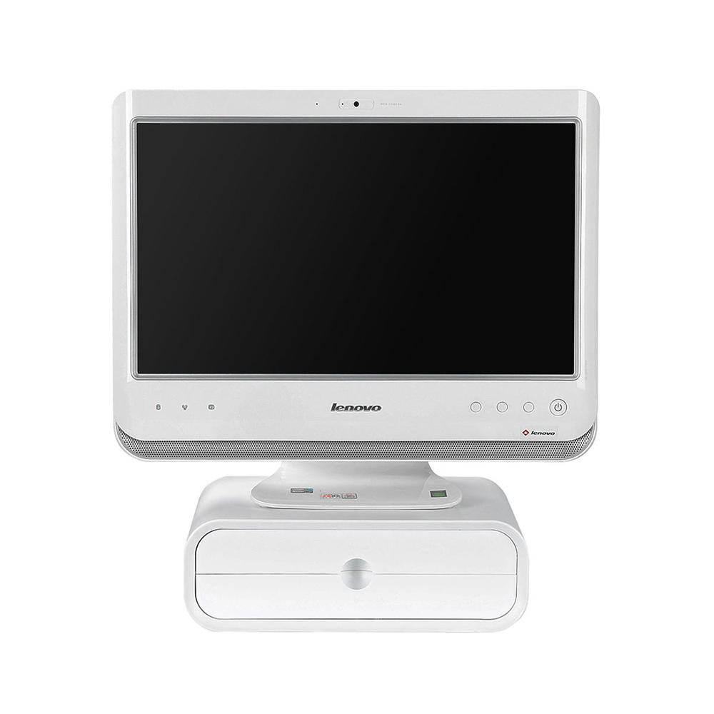 Monitor Stand with Dual Pull-Out Drawers, 315mm x 220mm x 100mm, White