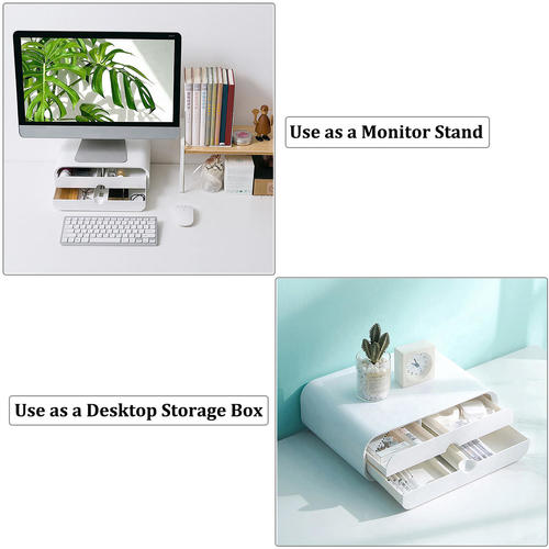 Monitor Stand with Dual Pull-Out Drawers, 315mm x 220mm x 100mm, White