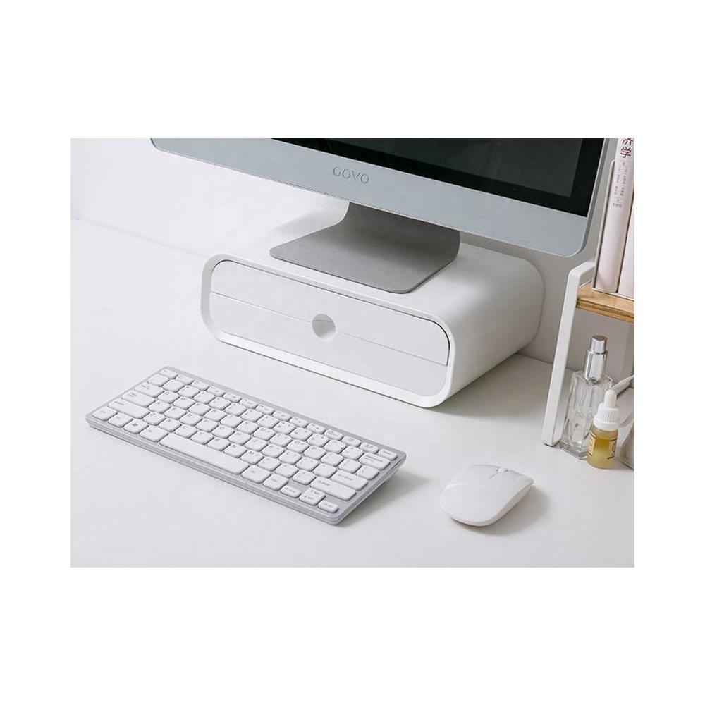 Monitor Stand with Dual Pull-Out Drawers, 315mm x 220mm x 100mm, White