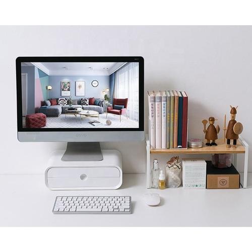 Monitor Stand with Dual Pull-Out Drawers, 315mm x 220mm x 100mm, White