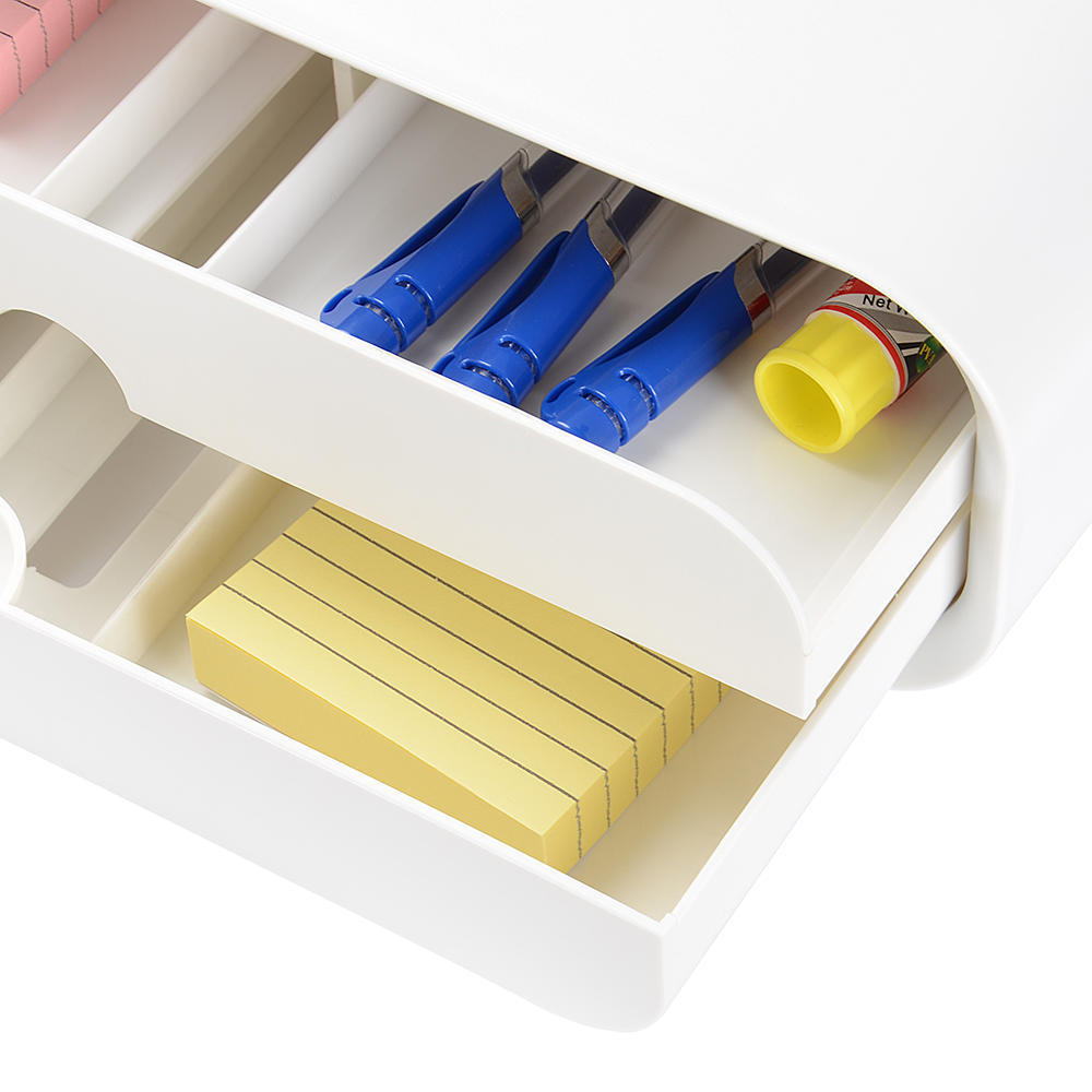 Monitor Stand with Dual Pull-Out Drawers, 315mm x 220mm x 100mm, White