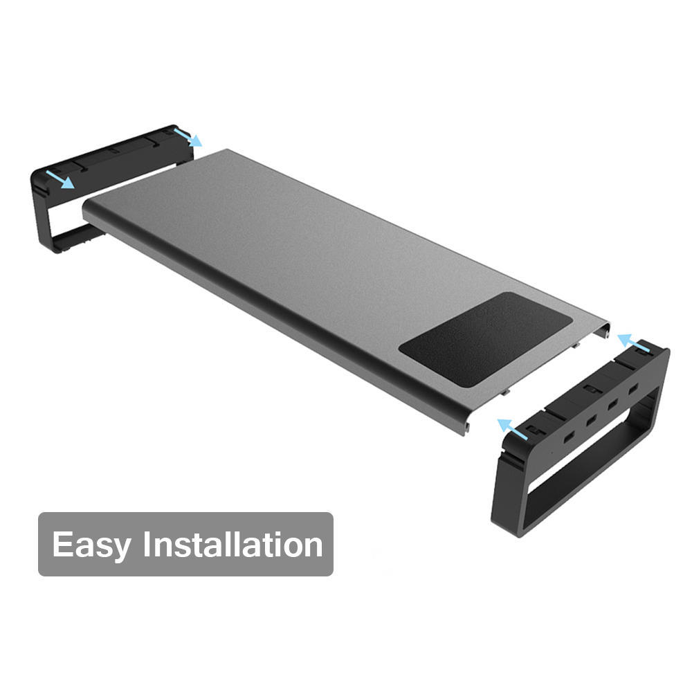 Aluminum Monitor Stand with Wireless Charging Pad & 4 USB 3.0 Ports, Black