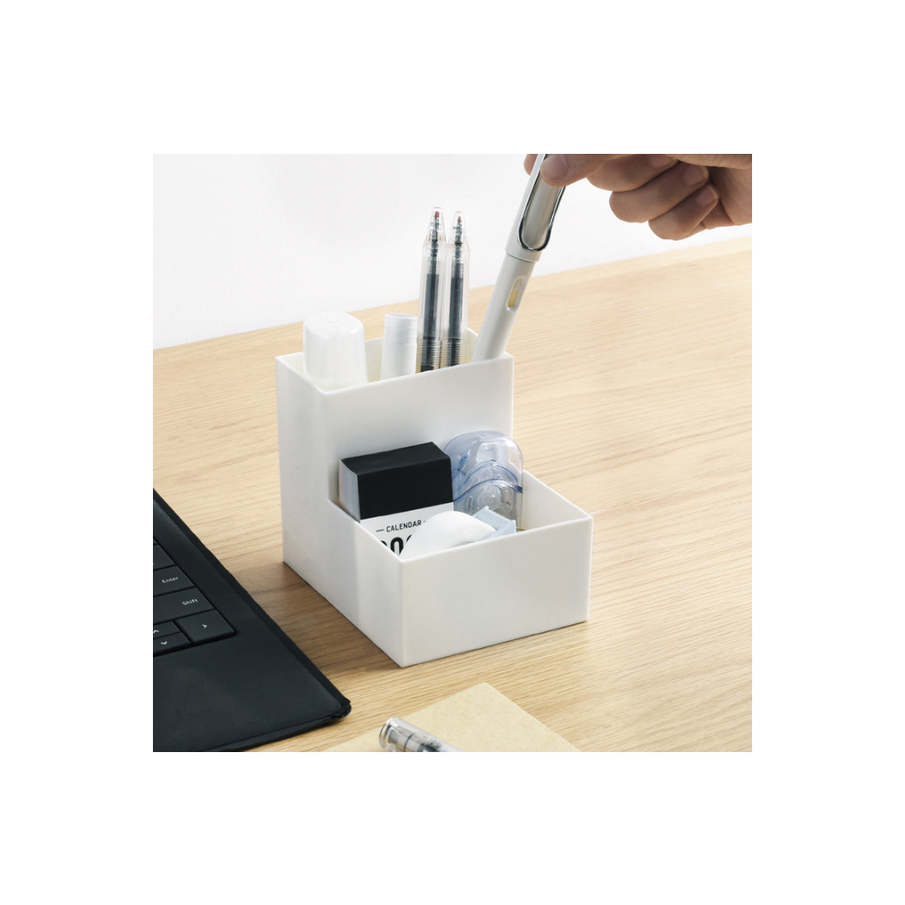 Desktop Caddy with 2 Compartments, Plastic, White