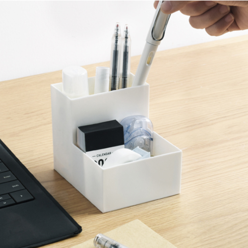 Desktop Caddy with 2 Compartments, Plastic, White