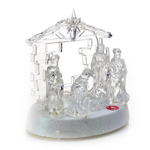 Acrylic Nativity Scene Christmas Decor, Light-Up + Musical，7"