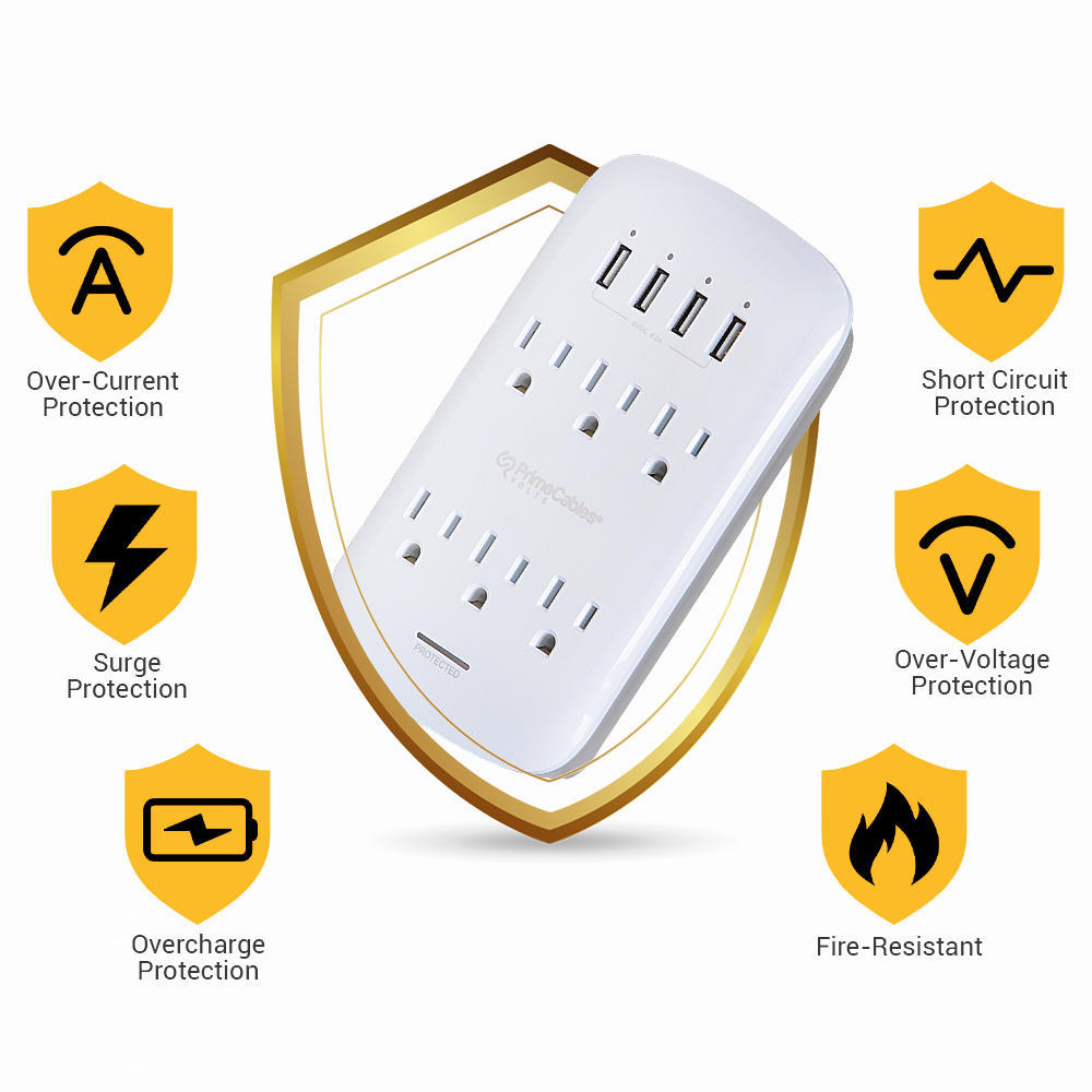 6-Outlet Wall Mount Surge Protector Socket with 4 USB Charging Ports ...