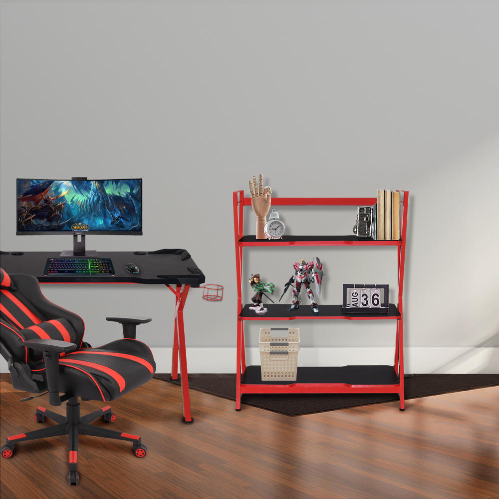 3-Tier Gaming Display Shelves, Home Office Storage Rack, Red - Moustache®