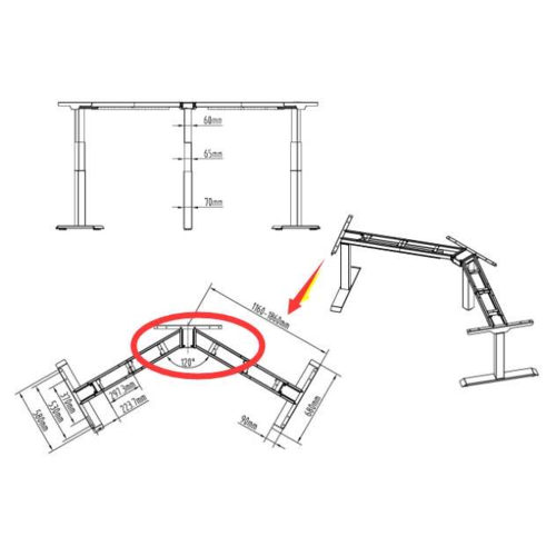 Triple Motor Height Adjustable Sit-Stand Corner Desk Frame V-Shaped ...