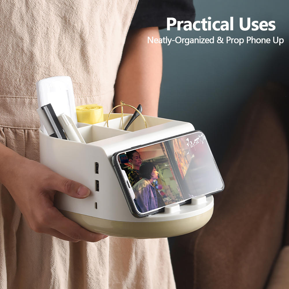Multifunctional 4-Compartment Desk Organizer with Wireless Charging Pad