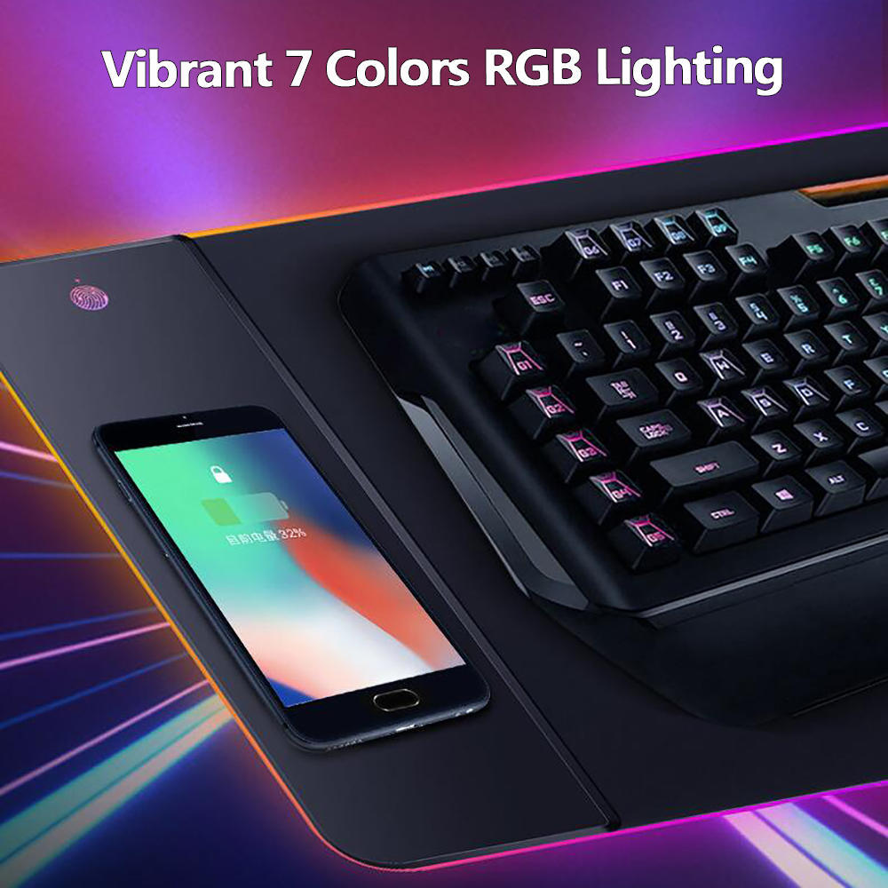 Extended RGB Gaming Mouse Pad with Wireless Charging Station