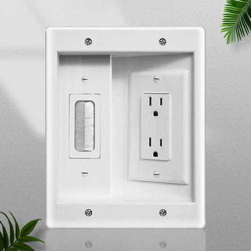 2 Gang In-Wall Recessed Flat Panel TV Connection Kit, White - PrimeCables®