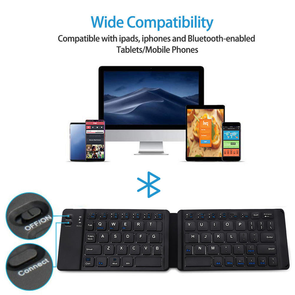 Compact Foldable Bluetooth Keyboard, Black
