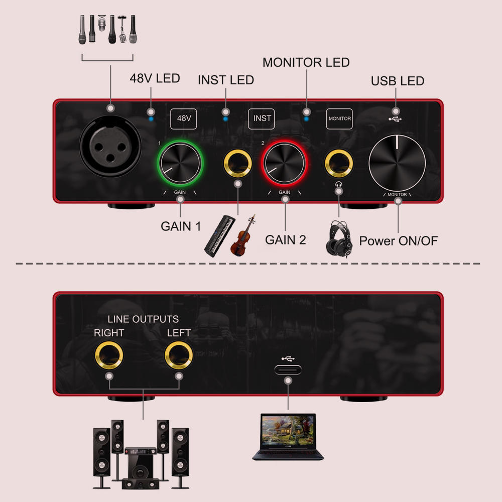 USB Audio Interface With Mic Preamplifier XLR Audio Interface
