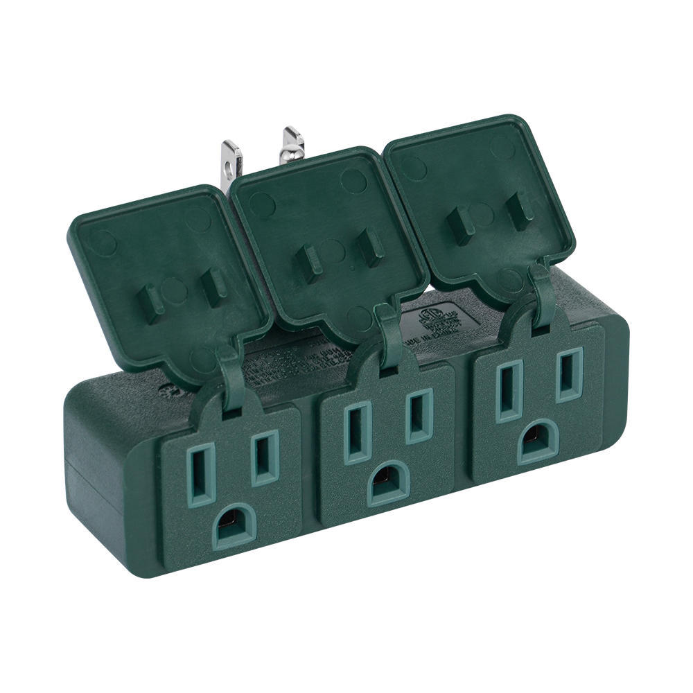Weatherproof 3-Outlet Grounded Adapter, Heavy Duty Wall Tap with Covers ...