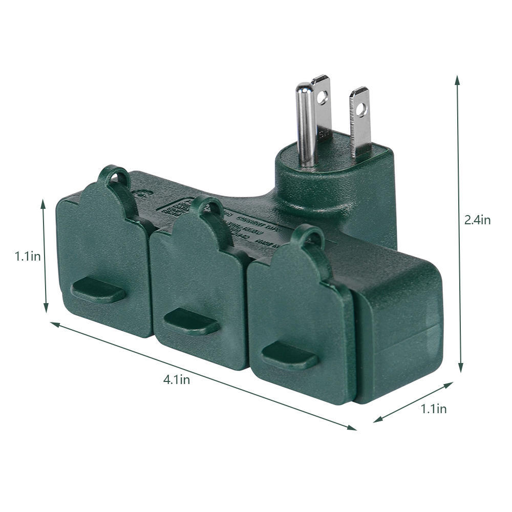 Weatherproof 3-Outlet Grounded Adapter, Heavy Duty Wall Tap with Covers ...