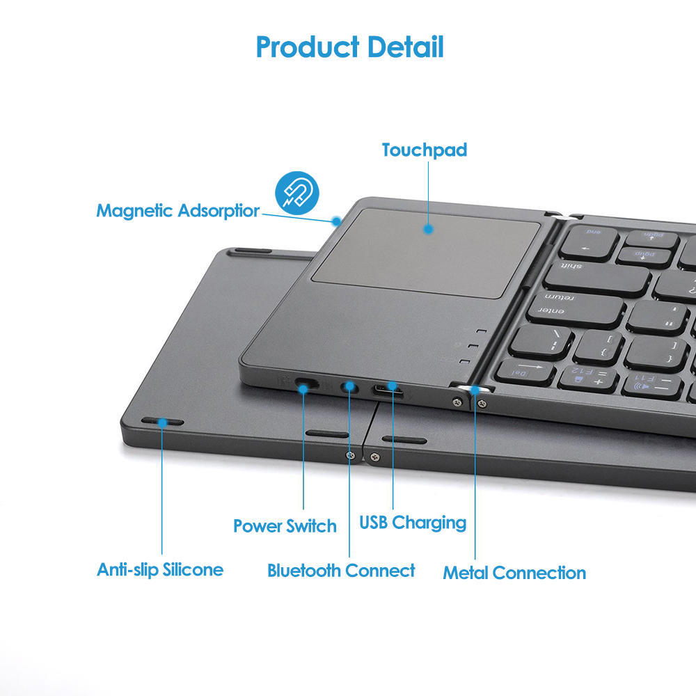 Slim Foldable Bluetooth Keyboard with Touchpad, Black