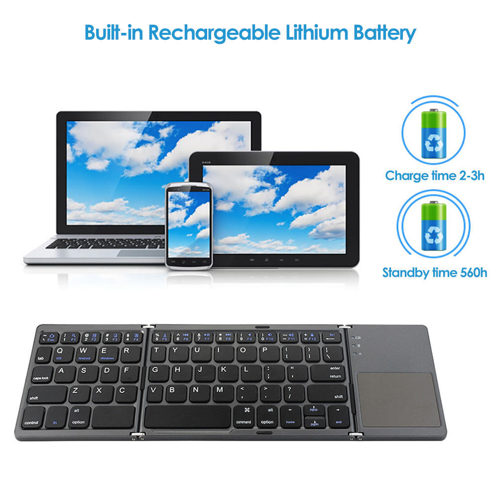 Slim Foldable Bluetooth Keyboard with Touchpad, Black