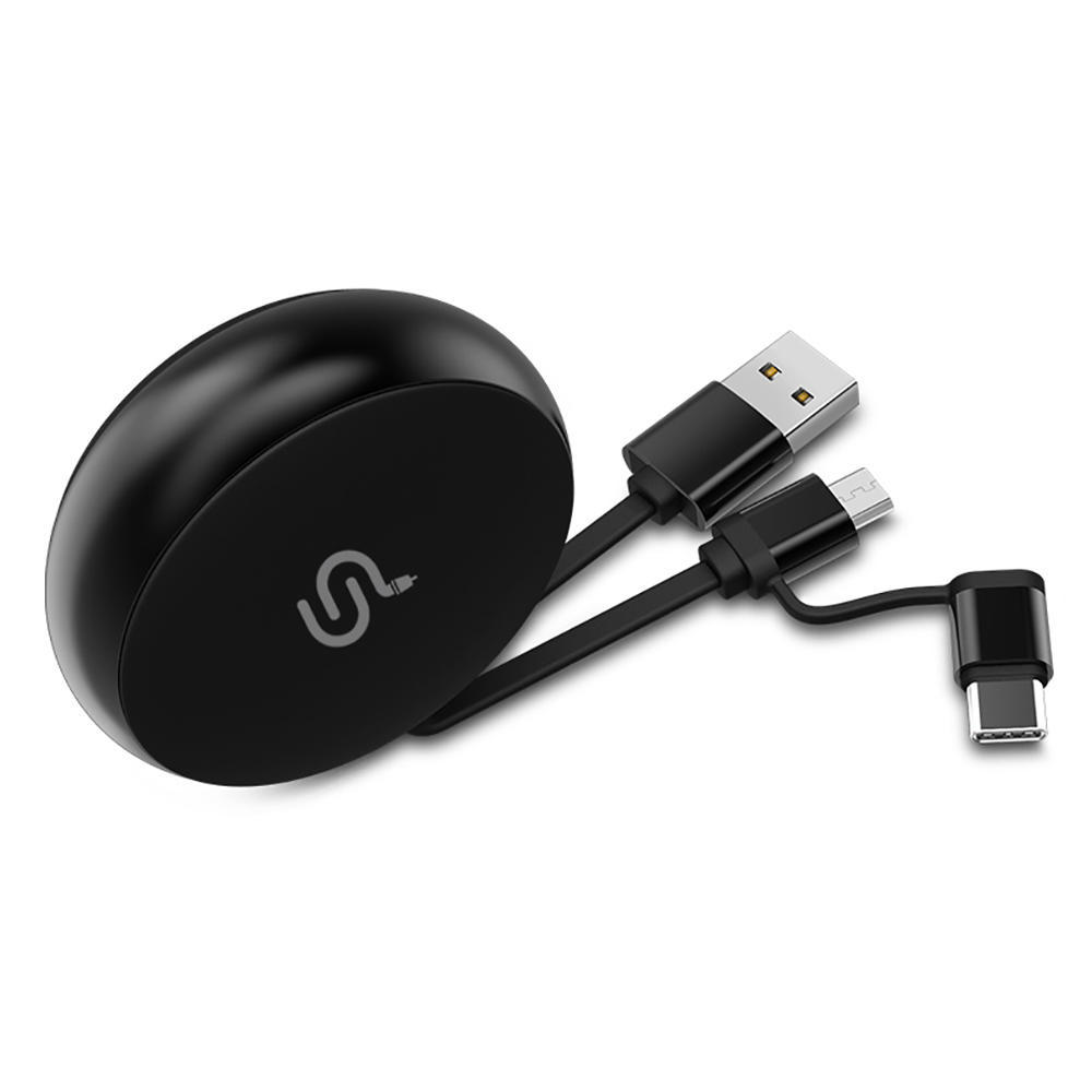 2-in-1 Round Retractable Type-C & Micro USB to USB Sync Fast Charging ...