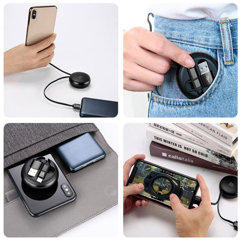 2-in-1 Round Retractable Type-C & Micro USB to USB Sync Fast Charging ...