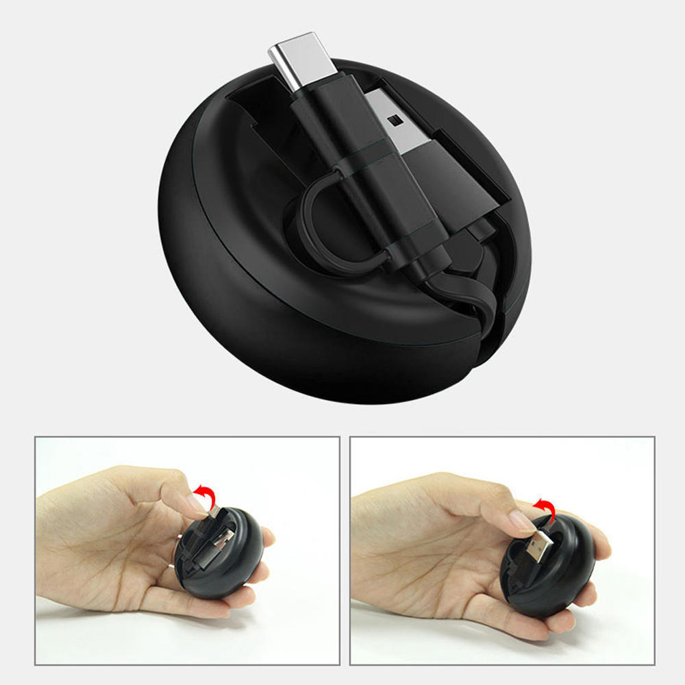 2-in-1 Round Retractable Type-C & Micro USB to USB Sync Fast Charging ...