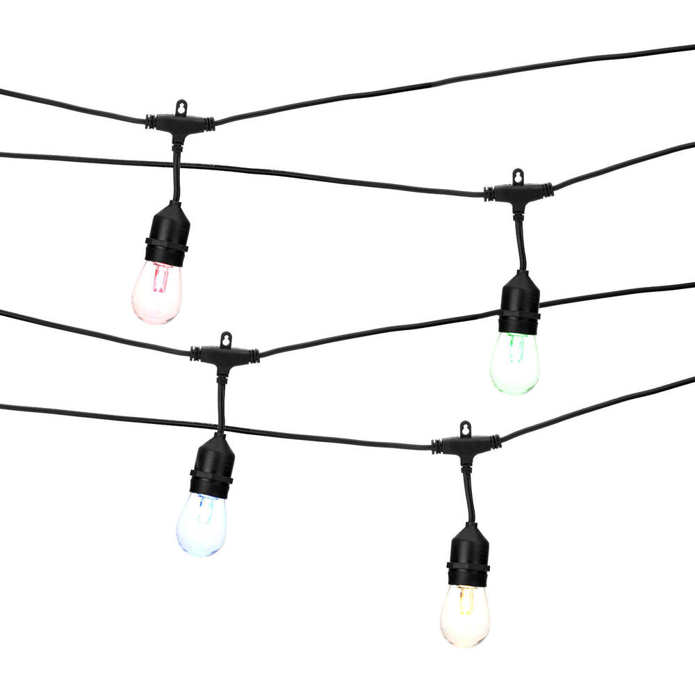 48Ft Outdoor String Light Weatherproof 15Hanging Sockets S14/E26 2W, 15 ...