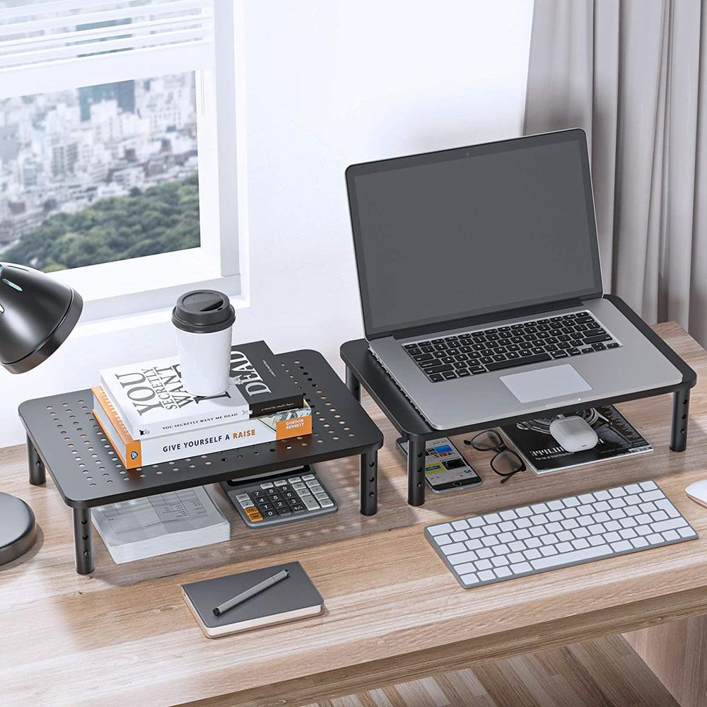 Height Adjustable Metal Monitor Stand - Black - PrimeCables