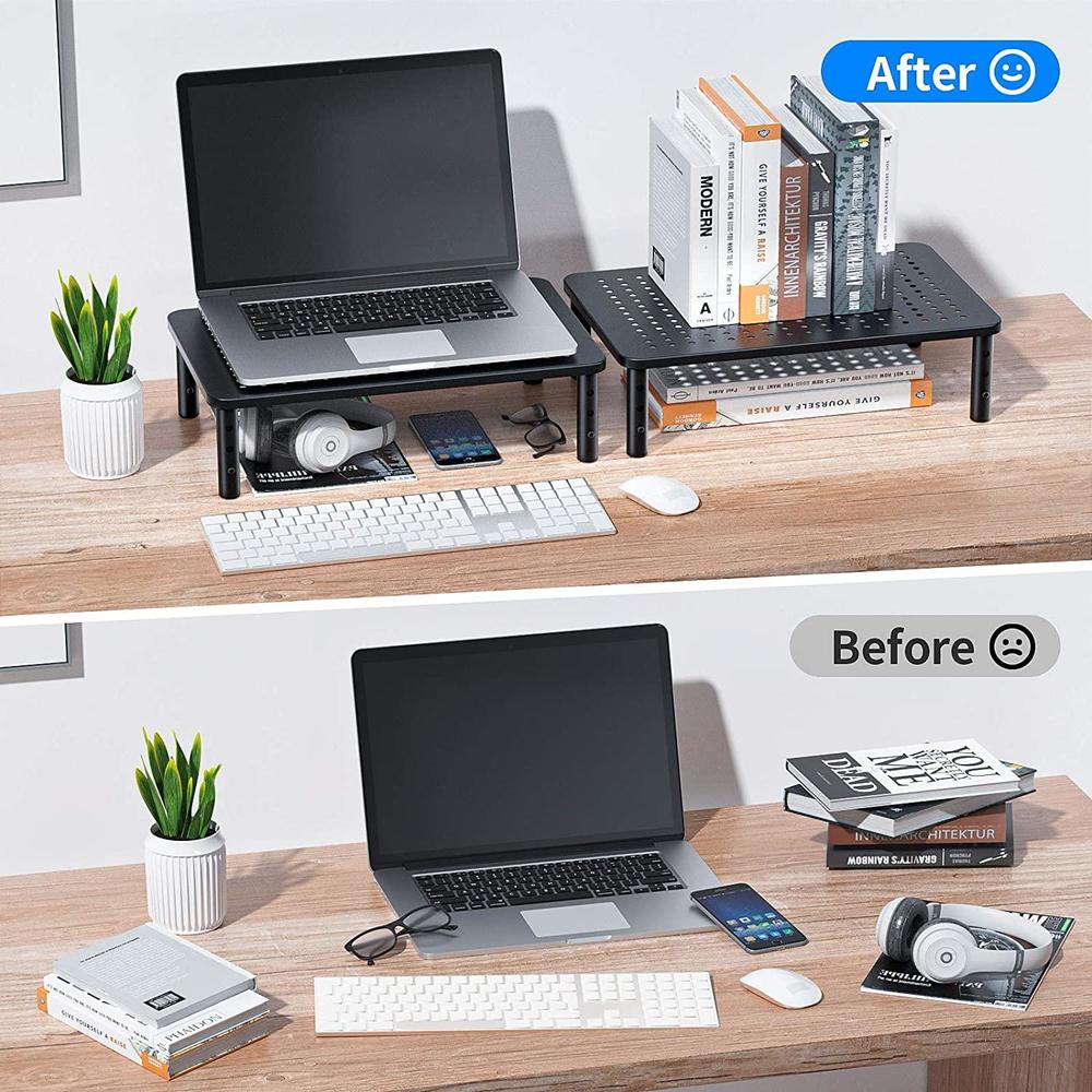 Height Adjustable Metal Monitor Stand - Black - PrimeCables